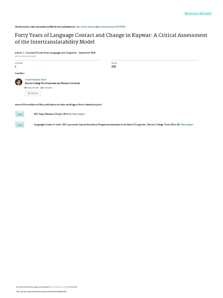 Language Contact and Convergence in Kupwar | PDF | Grammatical Gender ...