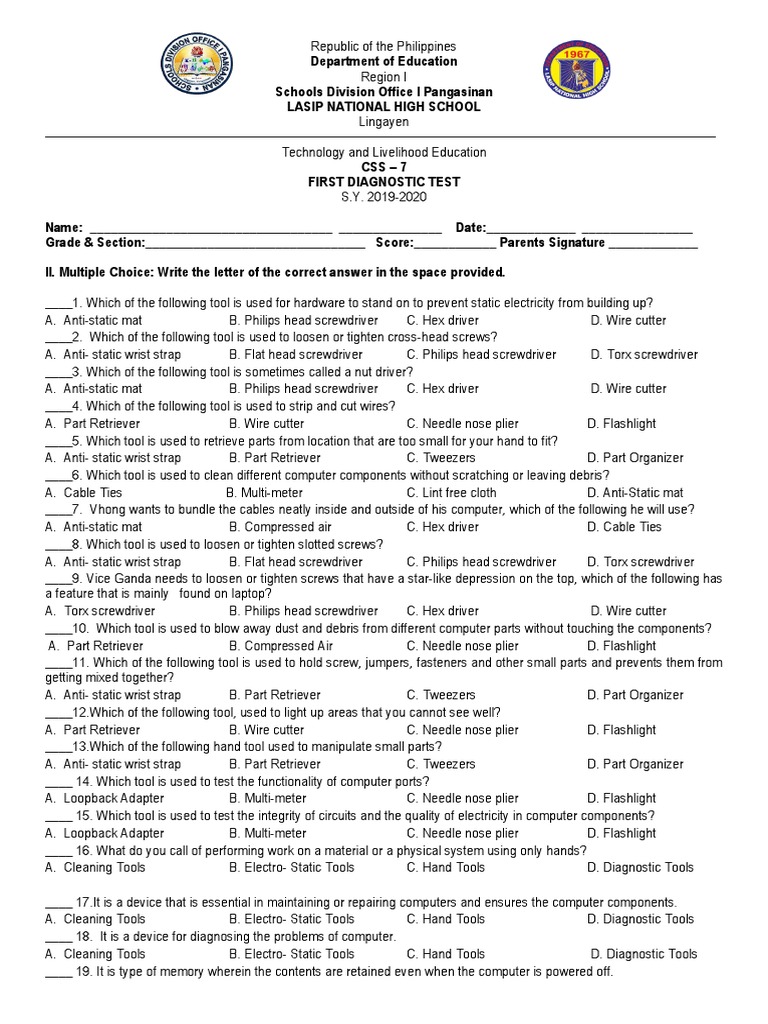 Ict 7 Diagnostic Test | PDF | Computer Data Storage | Random Access Memory