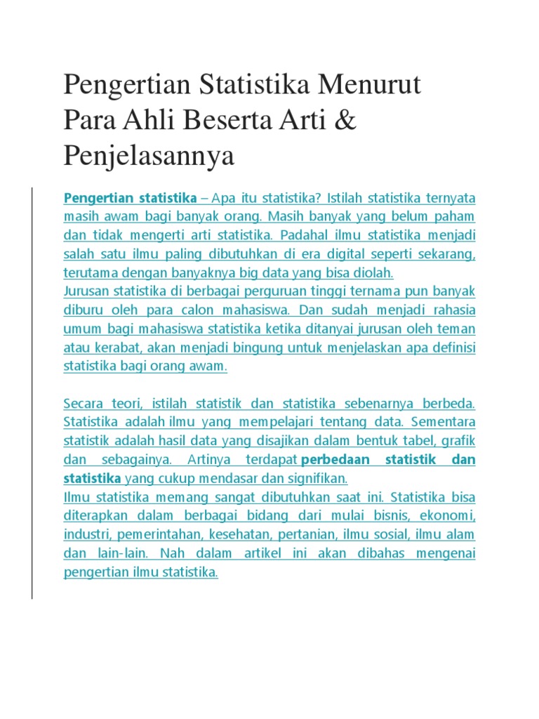 Pengertian Statistika Menurut para Ahli Beserta Arti | PDF
