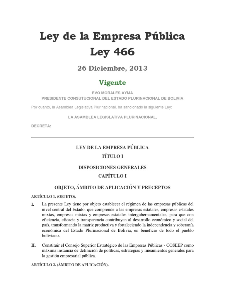 Ley de La Empresa Pública 466 | PDF | Empresa de propiedad estatal ...