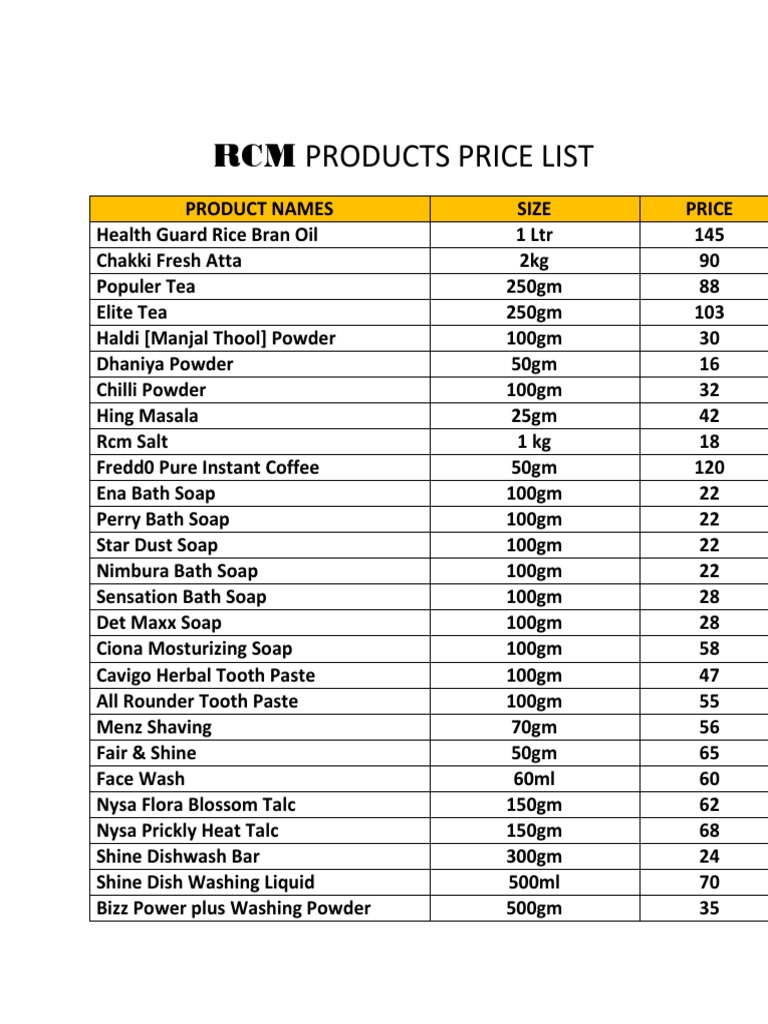 RCM Products Price List | PDF
