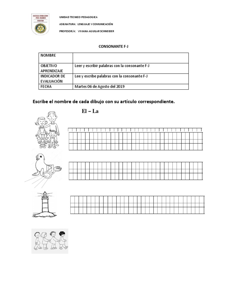 Guia Consonante F-J Escritura 1 Basico | PDF | Artes del Lenguaje y ...