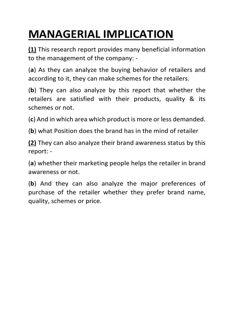 Managerial Implication: (1) This Research Report Provides Many ...