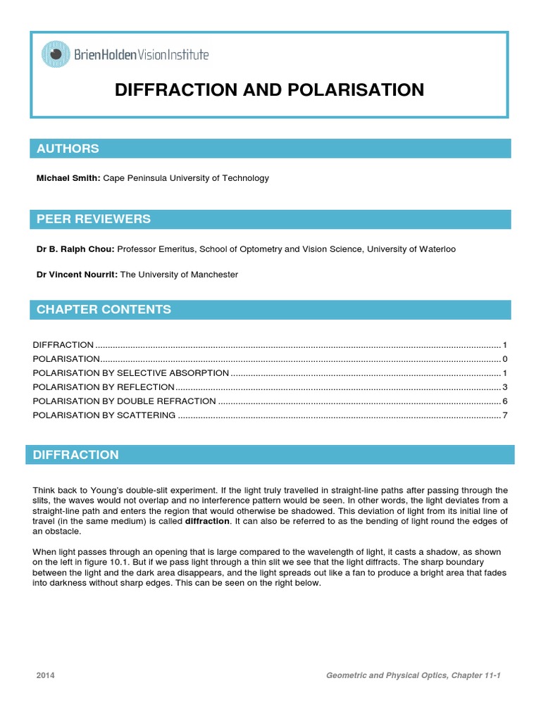 Diffraction and Polarisation in Optics | PDF | Polarization (Waves ...