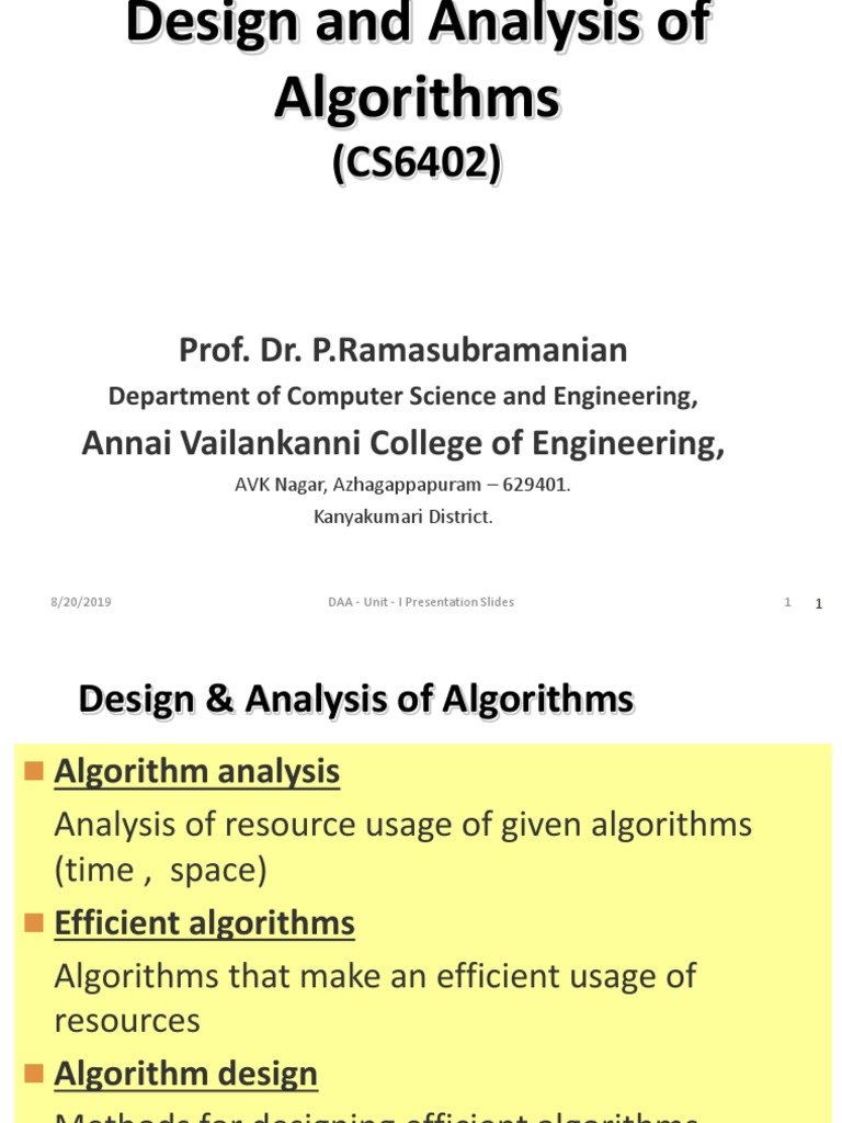 DAA Unit1 | PDF | Computational Complexity Theory | Algorithms