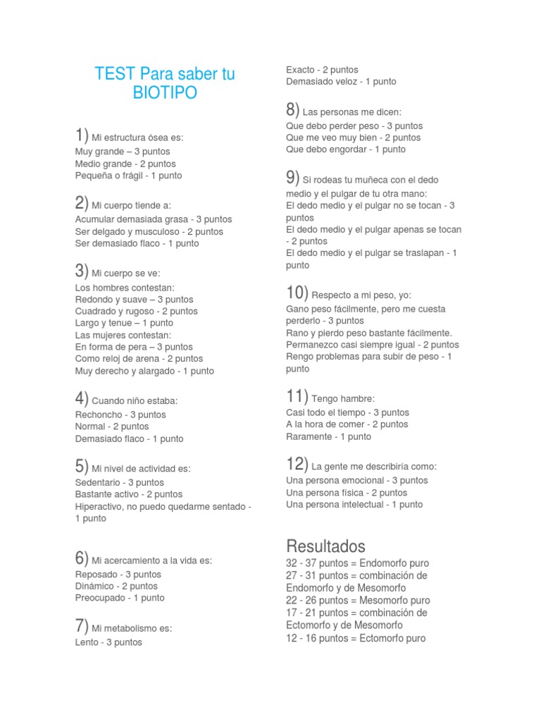 Test para Saber Tu Biotipo | PDF | Mano | Alimentos