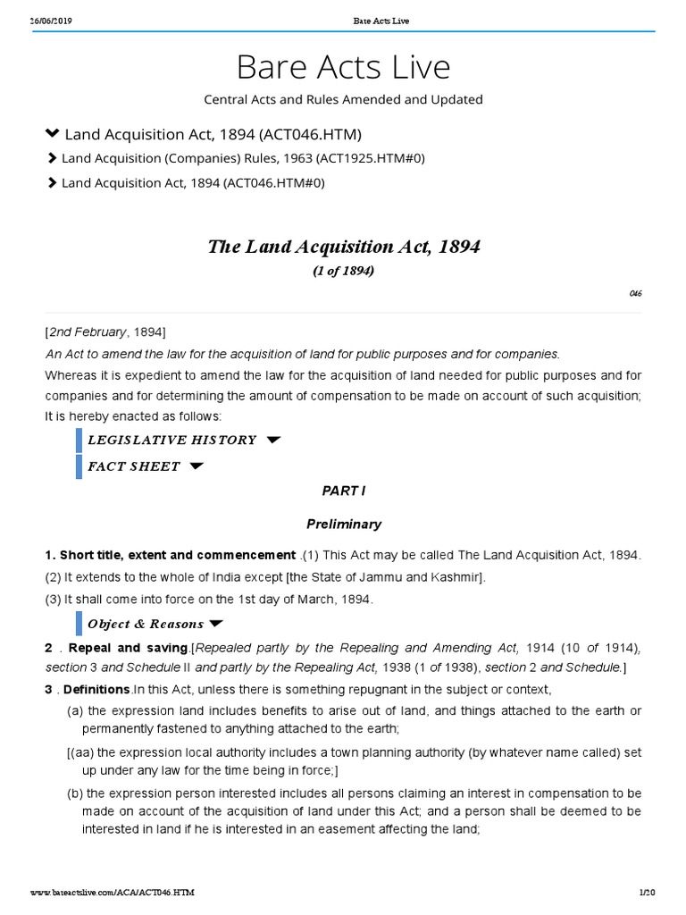 Land Acquisition Act 1894 | PDF | Apportionment | Damages