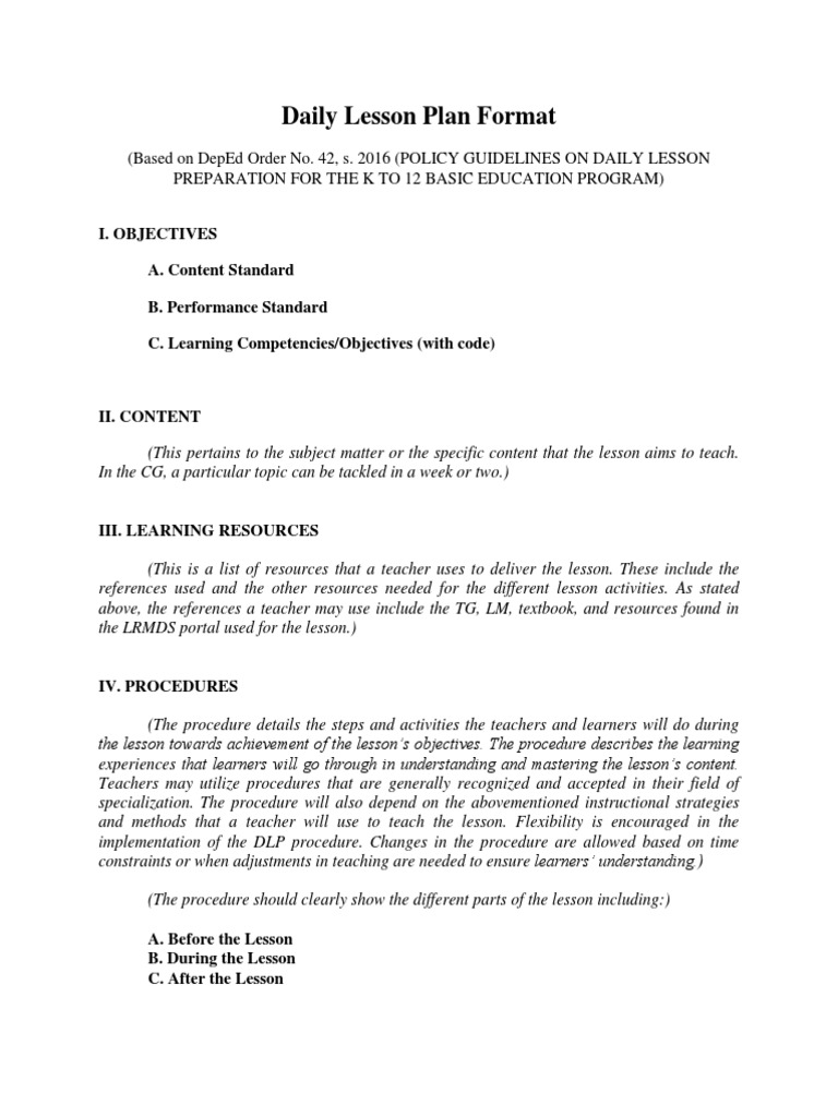 Daily Lesson Plan Format | PDF | Homework | Lesson Plan