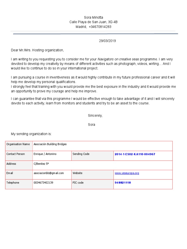 Motivation Letter Erasmus | PDF