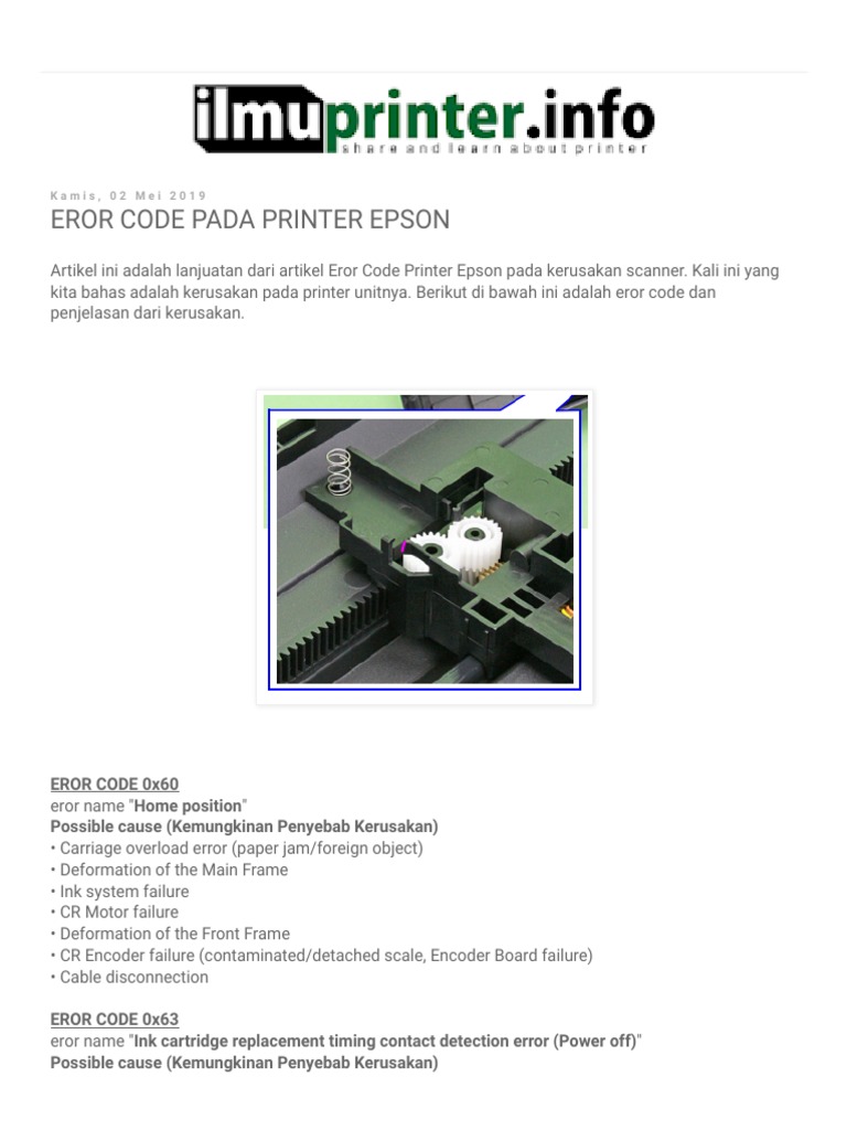 Ilmu Printer - Eror Code Pada Printer Epson | PDF
