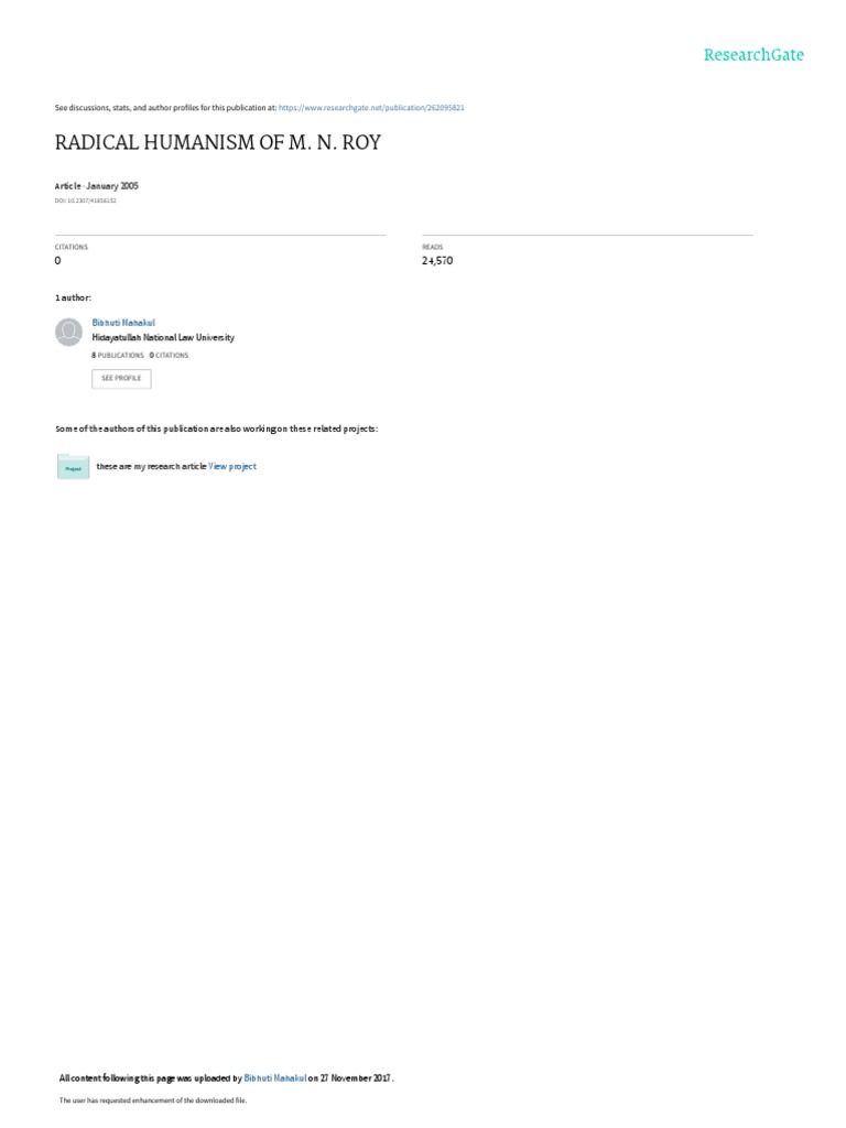 Radical Humanism of M. N. Roy: January 2005 | PDF | Marxism | Humanism