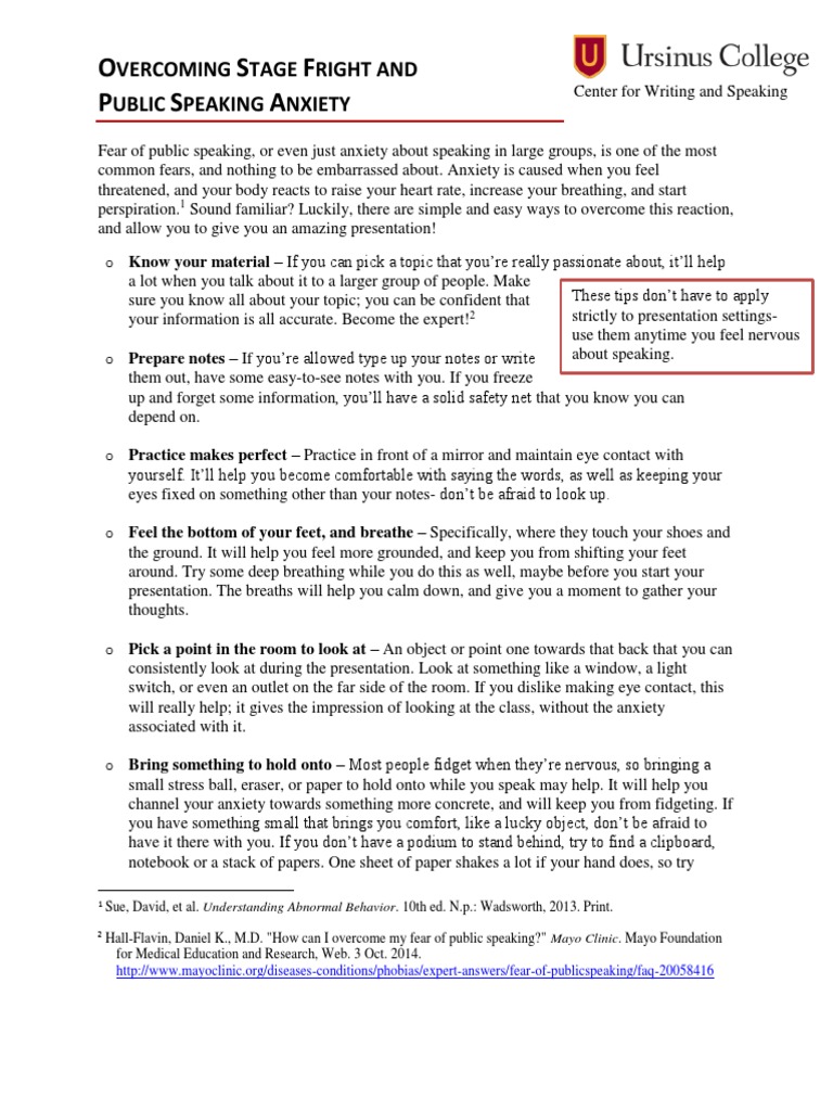 Overcoming Stage Fright and Fear of Public | PDF | Fear | Clinical ...