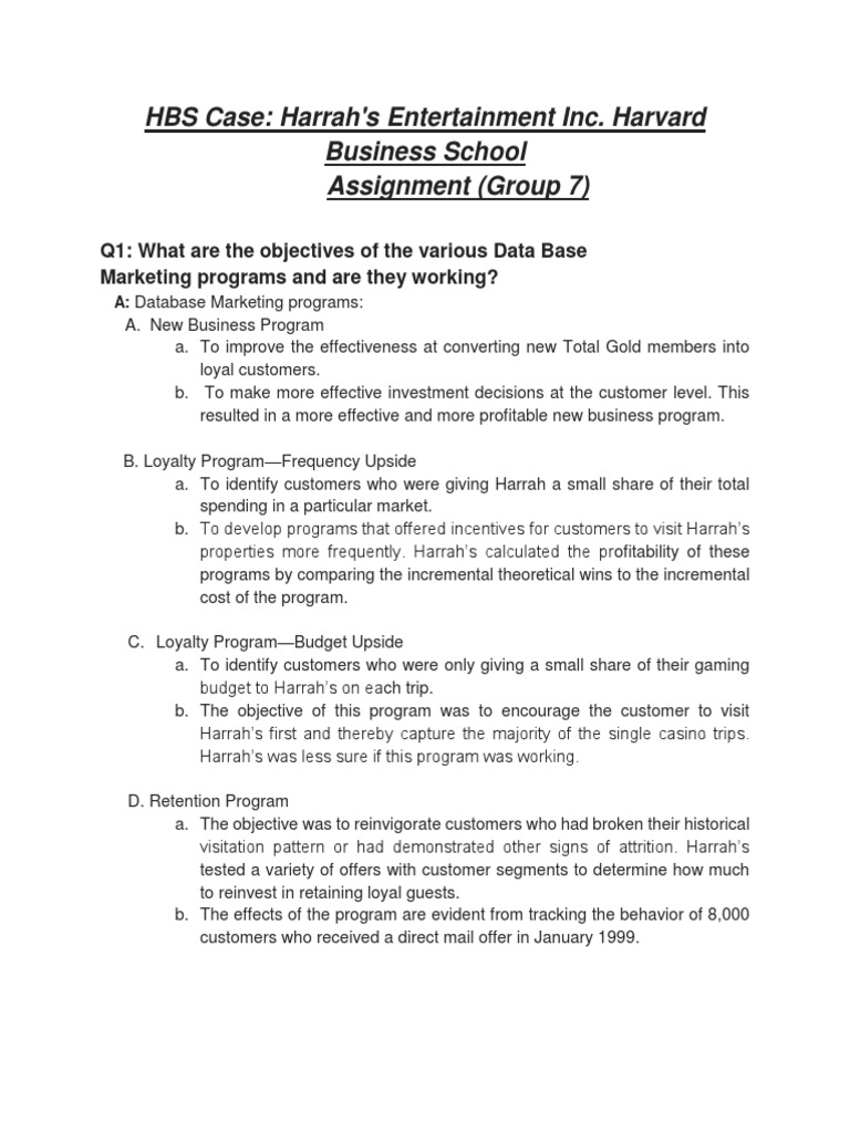 HBS Case: Harrah's Entertainment Inc. Harvard Business School ...