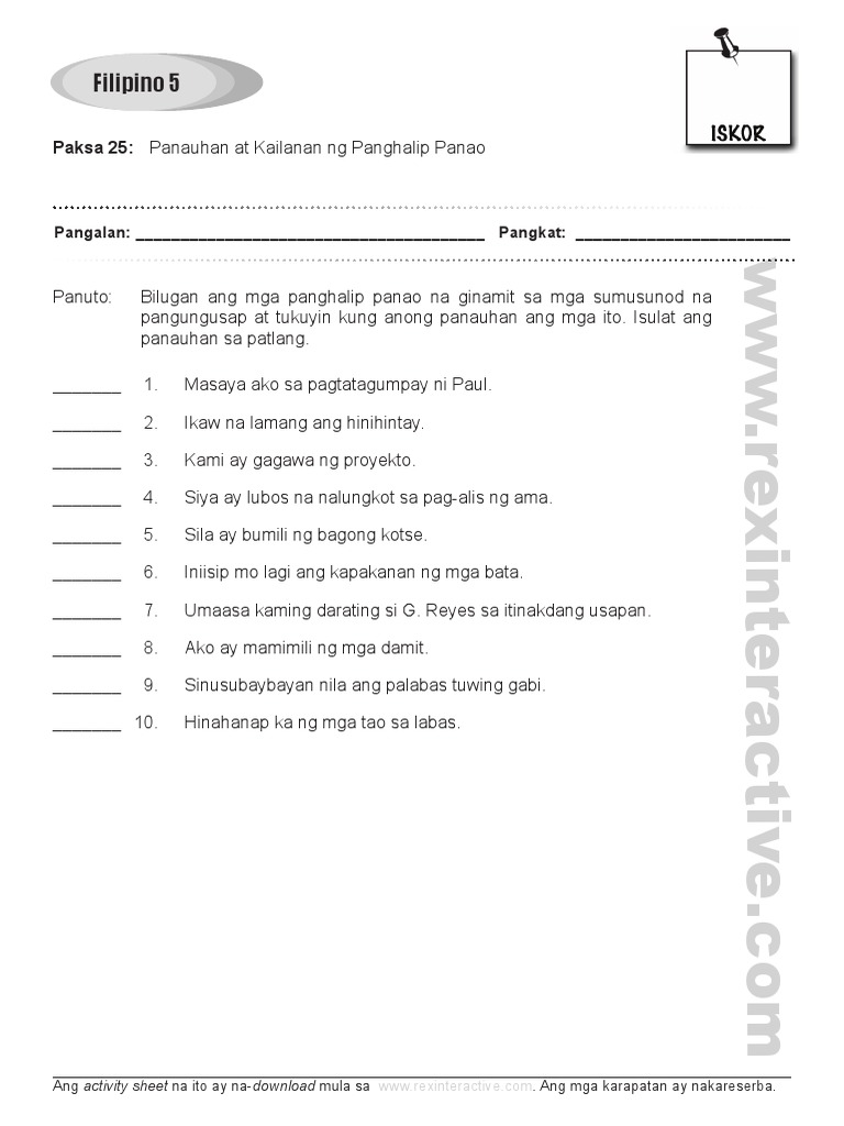 Activity Sheet Filipino 5 25 | PDF