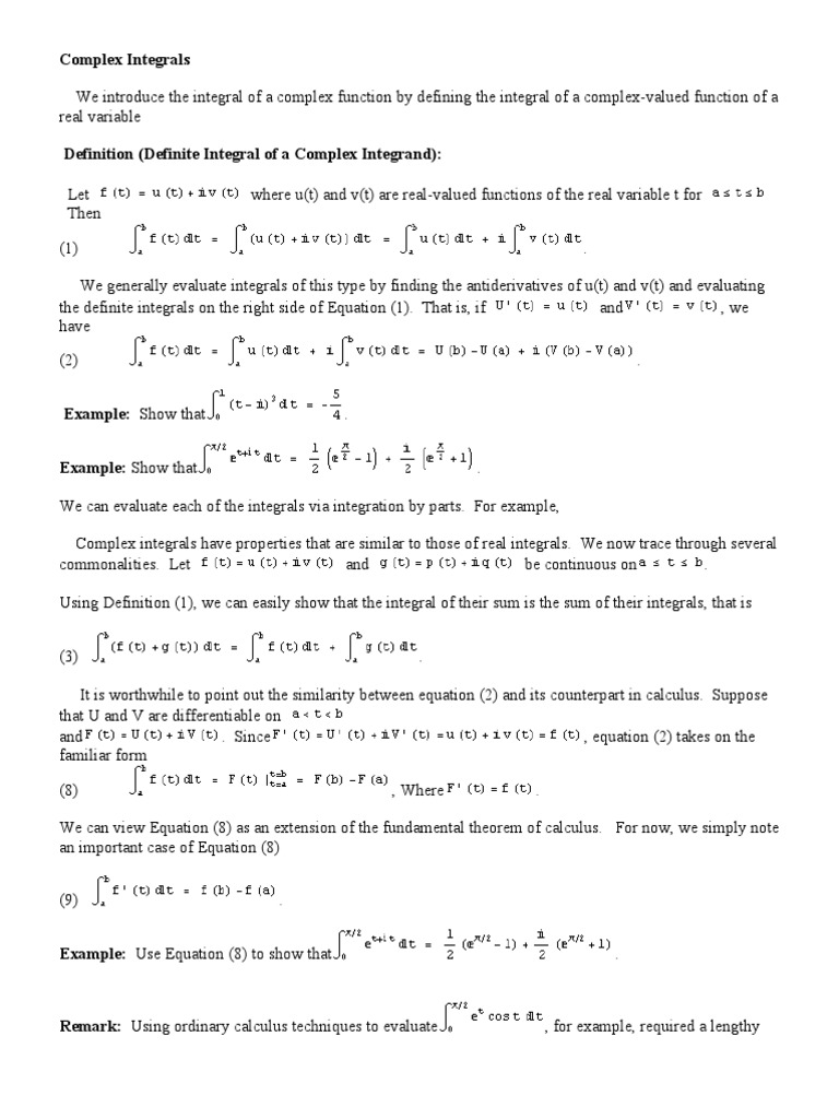 Complex Integral Hand Out | PDF | Integral | Complex Number