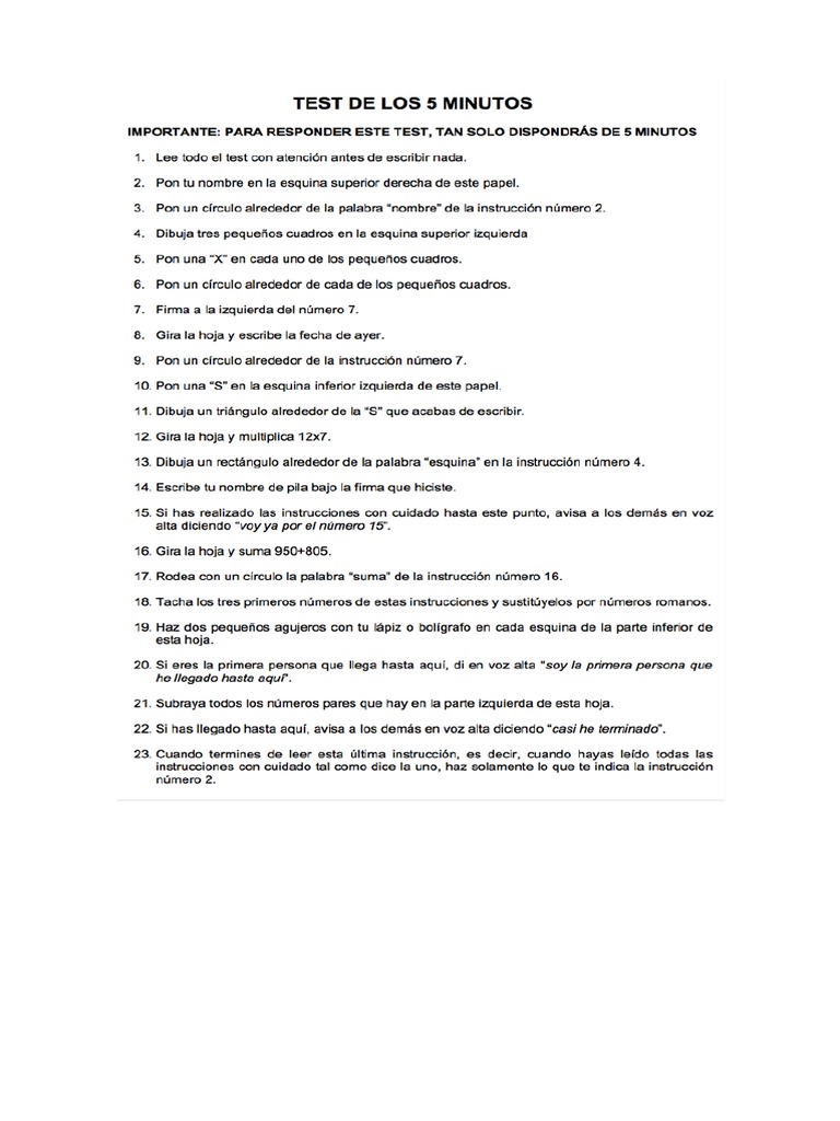 Test de Los 5 Minutos | PDF