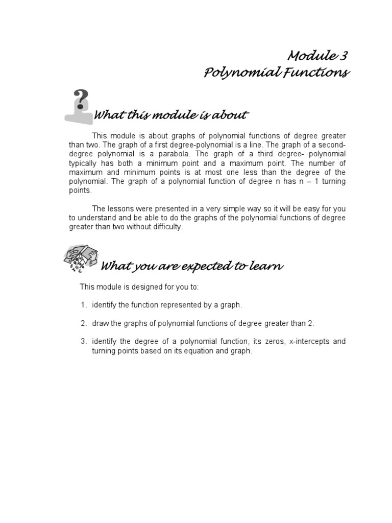 Module 3 - Polynomial Functions PDF | PDF | Polynomial | Zero Of A Function