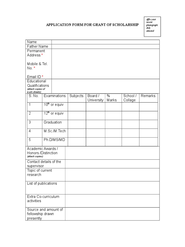 Scholarship Application Form | PDF | Career & Growth