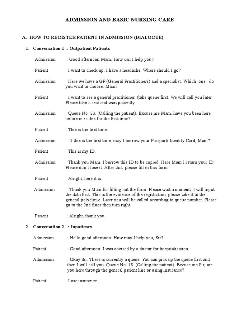 Patient Admission Process Dialogue | PDF | General Practitioner | Patient