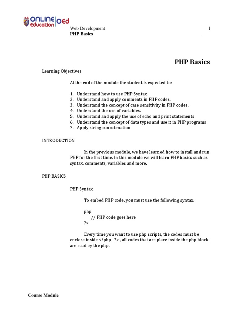 PHP Basics PDF | PDF | Php | Variable (Computer Science) PHP Basics PDF | PDF | Php | Variable (Computer Science)