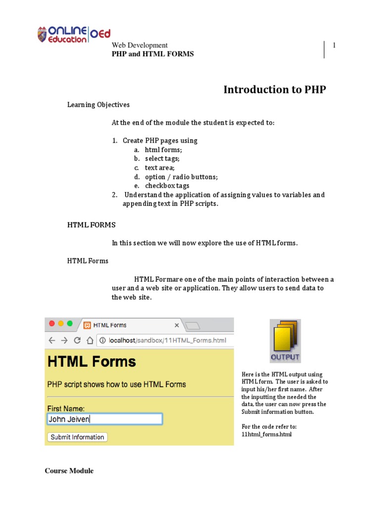 Learn PHP forms with HTML select, textarea, radio buttons | PDF | Html ...