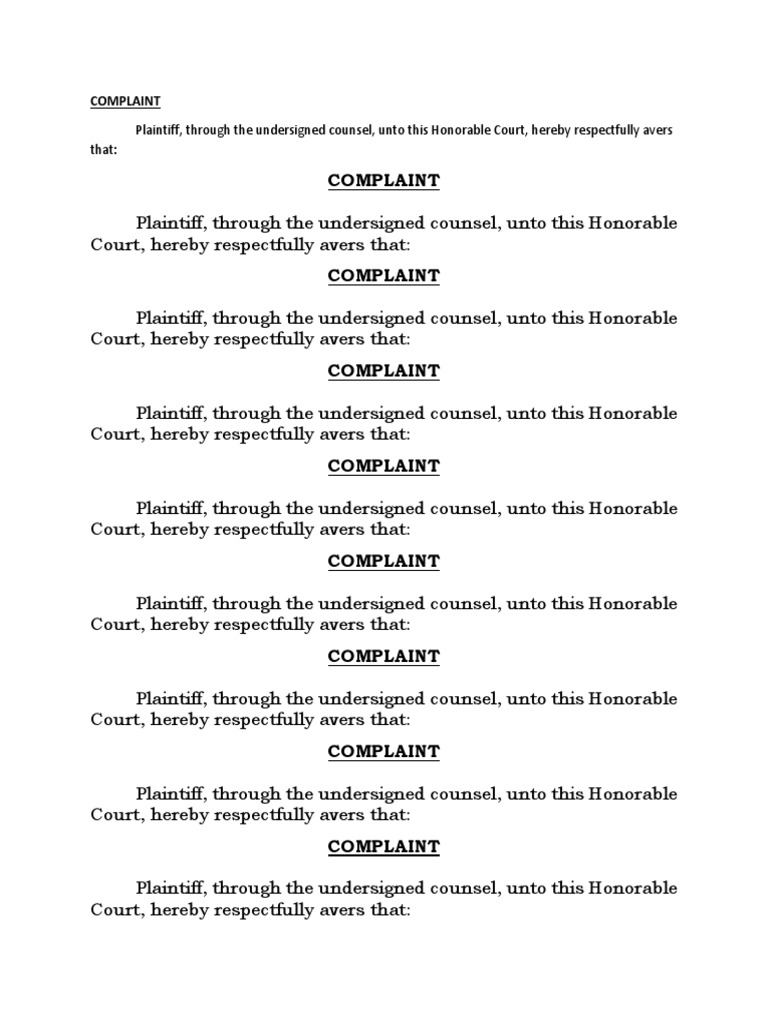 Complaint: Plaintiff, Through The Undersigned Counsel, Unto This ...