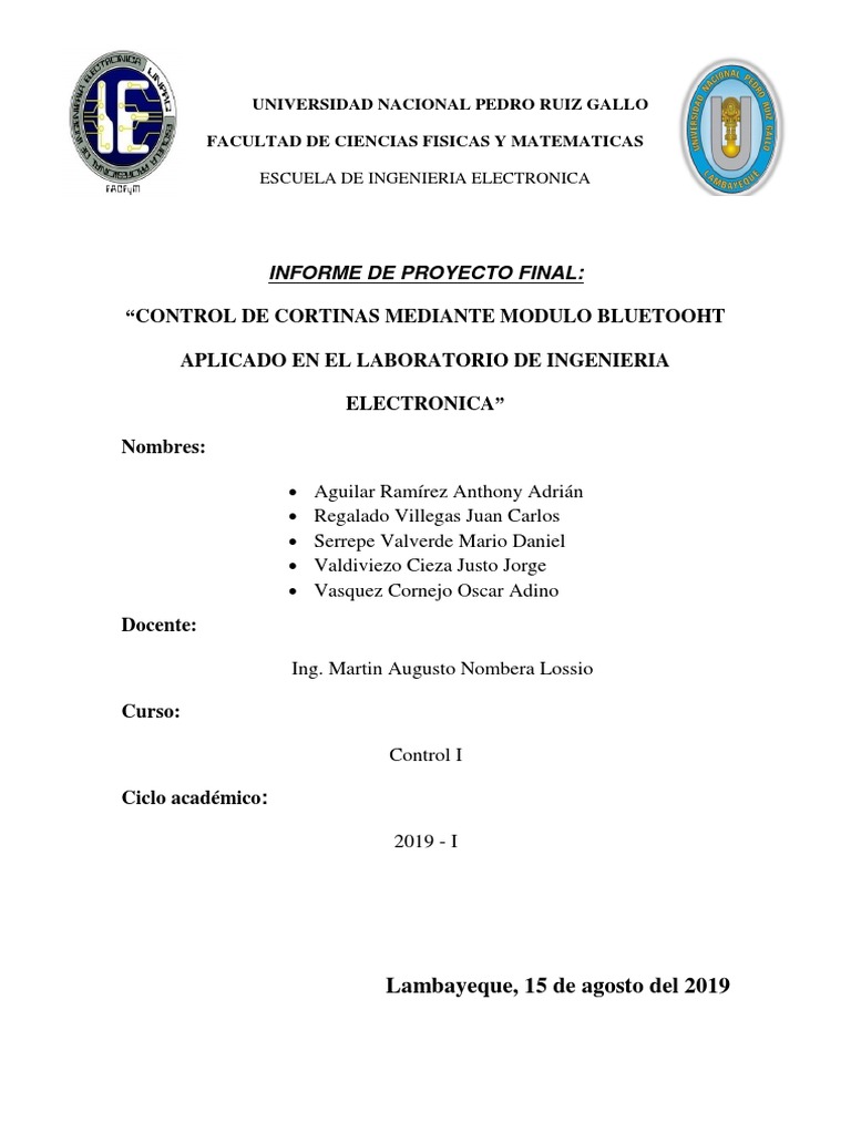 Informe Final de Proyecto | PDF | Bluetooth | Electricidad