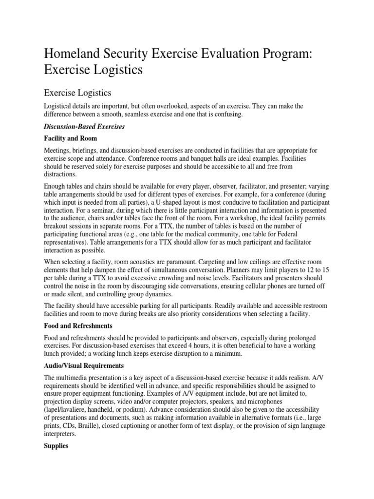 Homeland Security Exercise Evaluation Program: Exercise Logistics | PDF | Federal Aviation ...