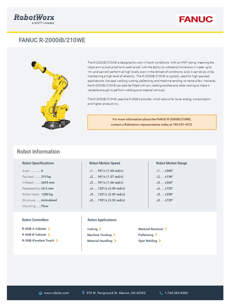Fanuc R 2000ib 210we Datasheet | PDF | Welding | Construction