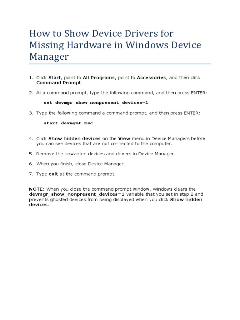 How To Show Device Drivers For Missing Hardware in Windows Device ...