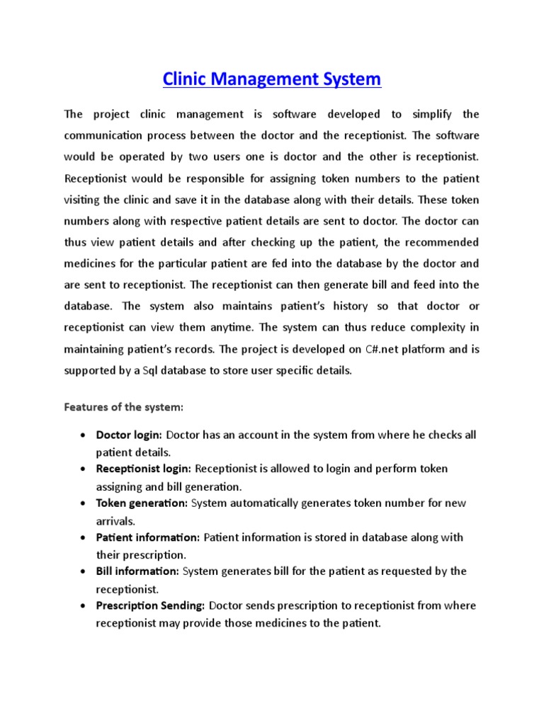 Clinic Management System: Features of The System | PDF | Databases ...