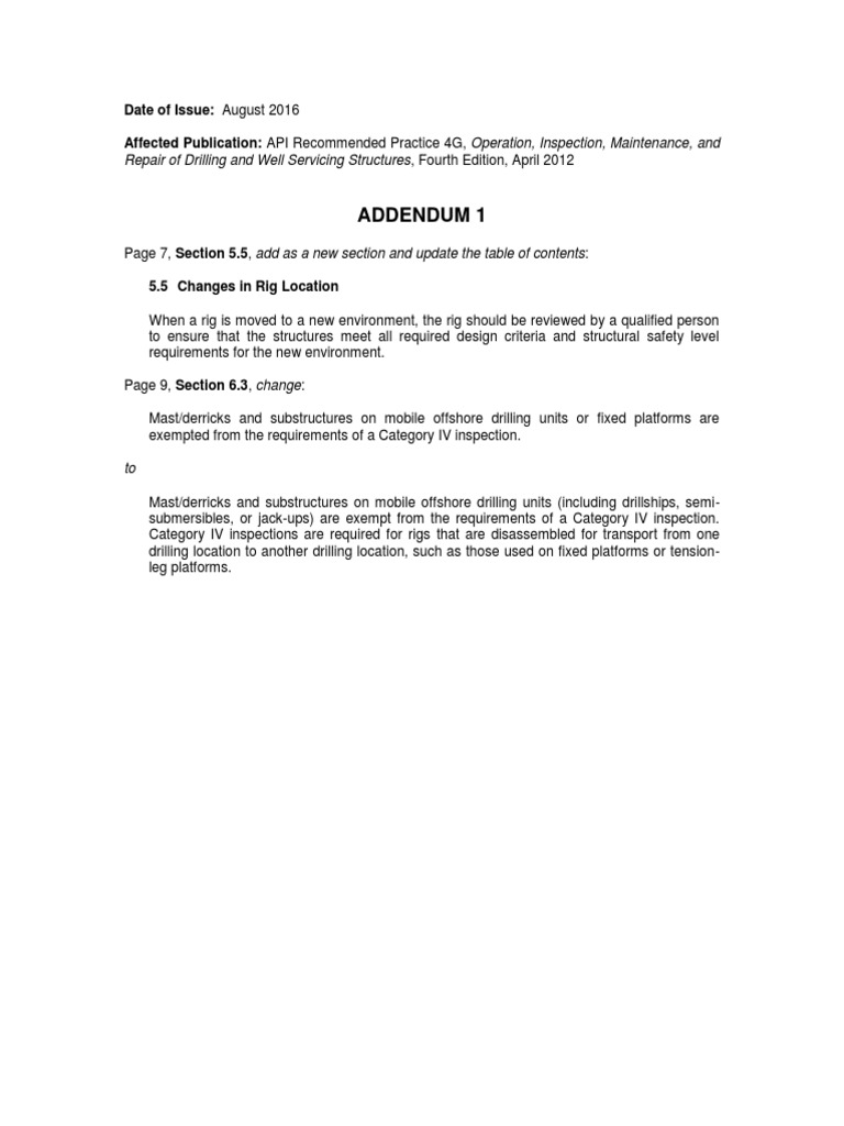 API 4G E4 Addendum 1 | PDF