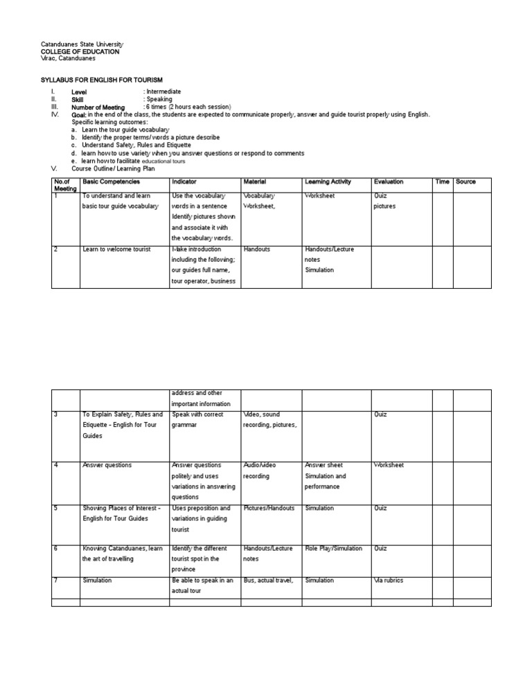 English for Tourism Course | PDF | English Language | Simulation