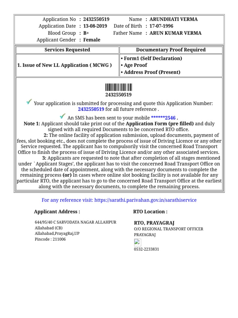 For Any Reference Visit: Https://sarathi - Parivahan.gov - In ...