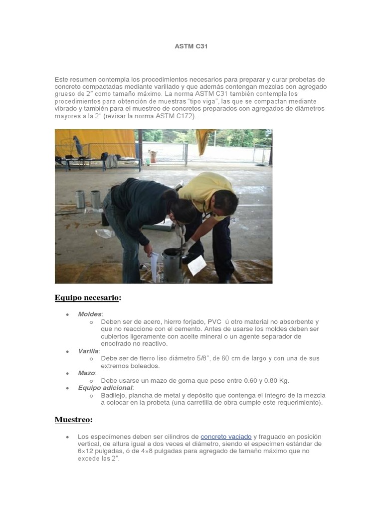 Astm C31 | PDF | Hormigón | Ingeniería de Edificación