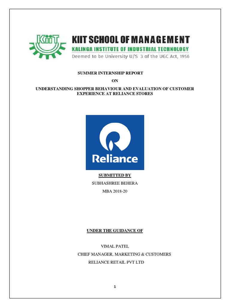 Reliance Final Report | PDF | Customer Experience | Retail