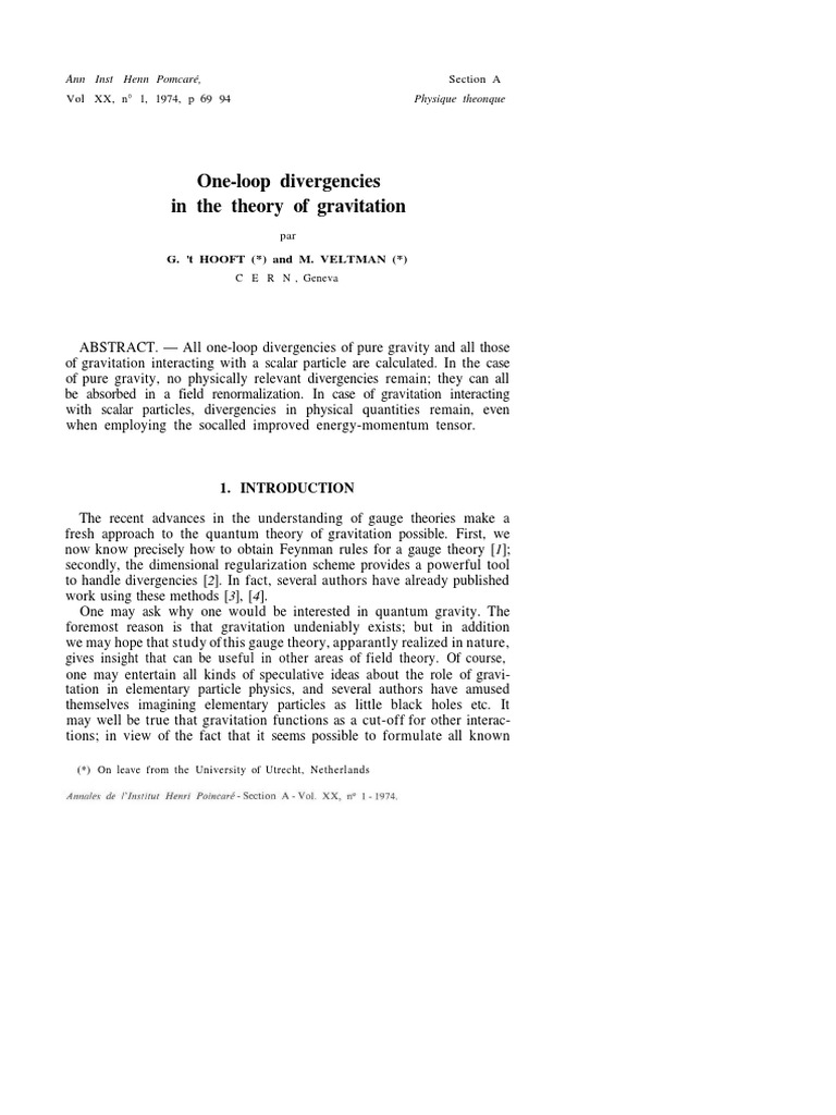 One-Loop Divergencies in The Theory of Gravitation: G. 'T HOOFT ( ) and ...
