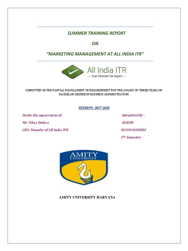 Summer Training Report ON "Marketing Management at All India Itr" | PDF ...
