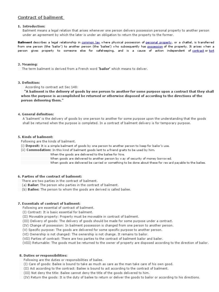 Contract of Bailment | PDF | Damages | Ownership