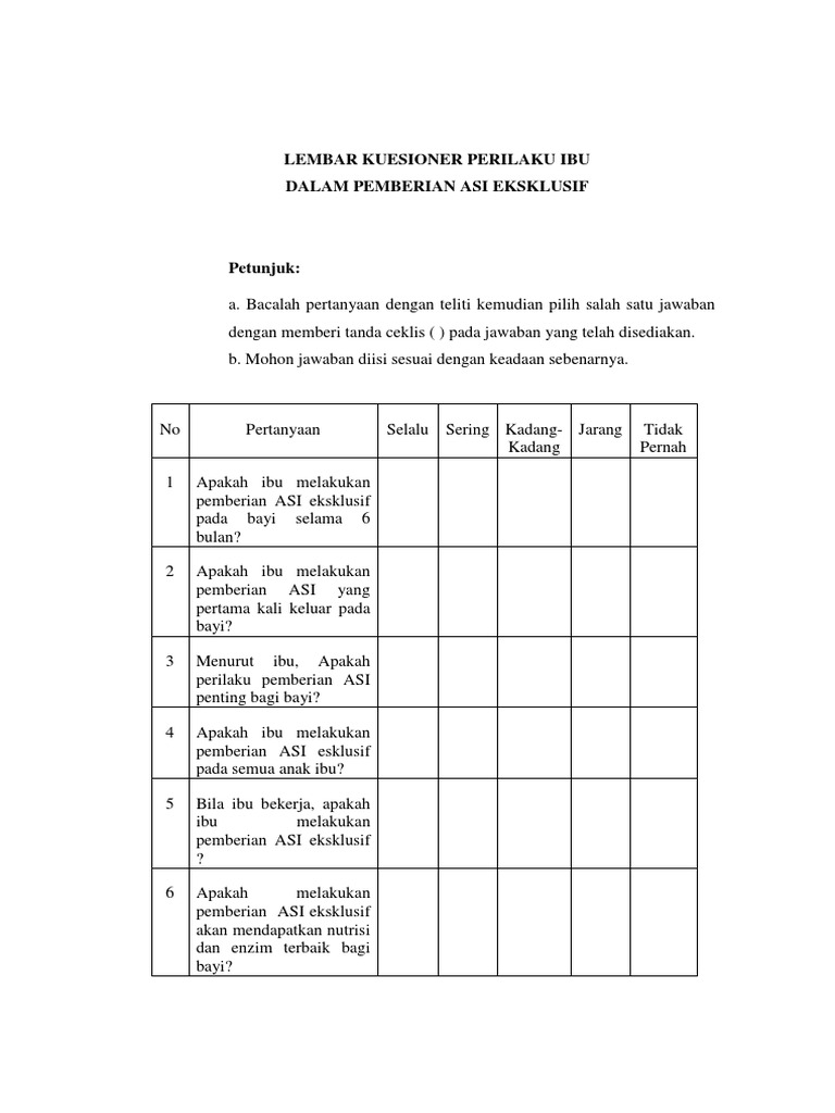 Kuesioner Perilaku Pemberian ASI Eksklusif | PDF | Kesehatan Holistik