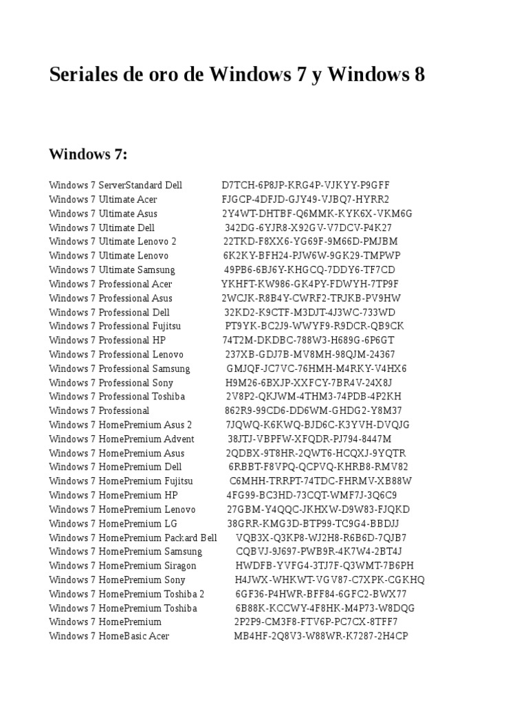 Seriales de Oro para Windows 7 y 8 | PDF | Dell | Hardware de la ...