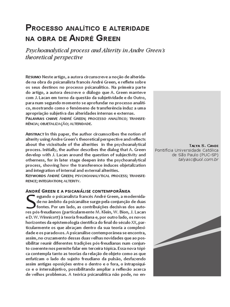 Alteridade e Processo Analítico em Green | PDF | Jacques Lacan ...