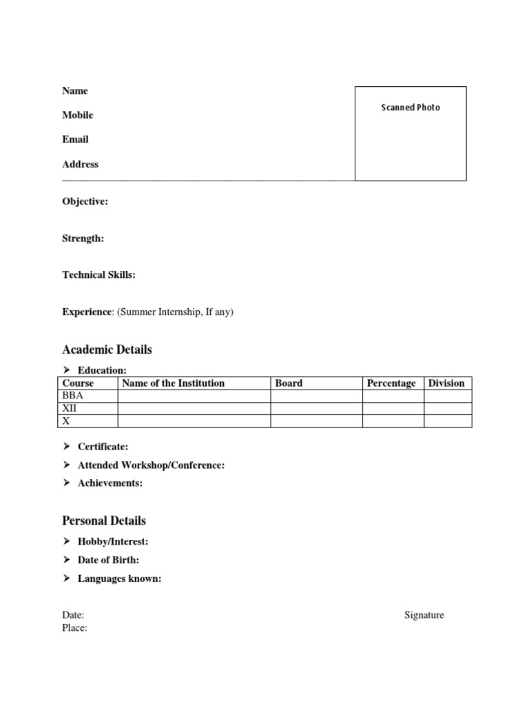 Bba Resume Format | PDF