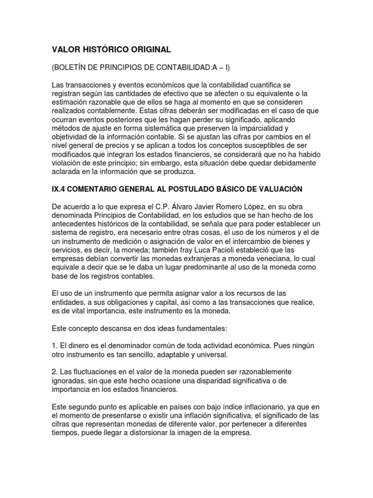 Valor Histórico Original | Contabilidad | Precios