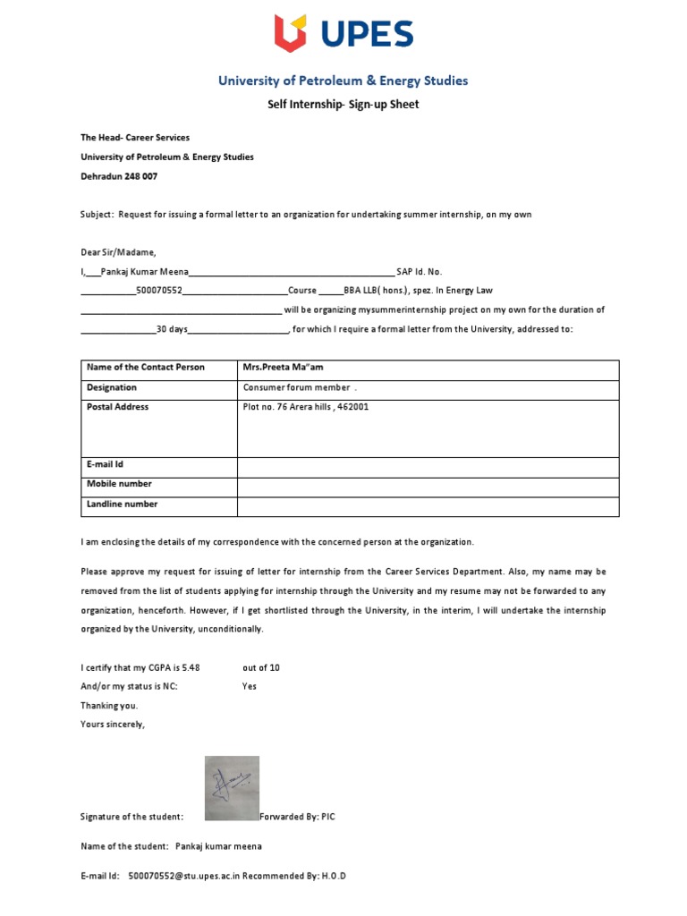 Self Internship Sign-Up Sheet | PDF