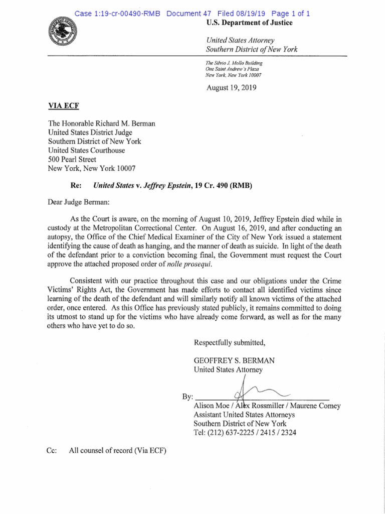 Epstein Nolle Pros Letter Request | PDF
