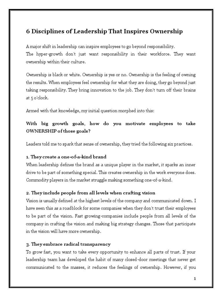 6 Disciplines of Leadership That Inspires Ownership | PDF | Leadership ...