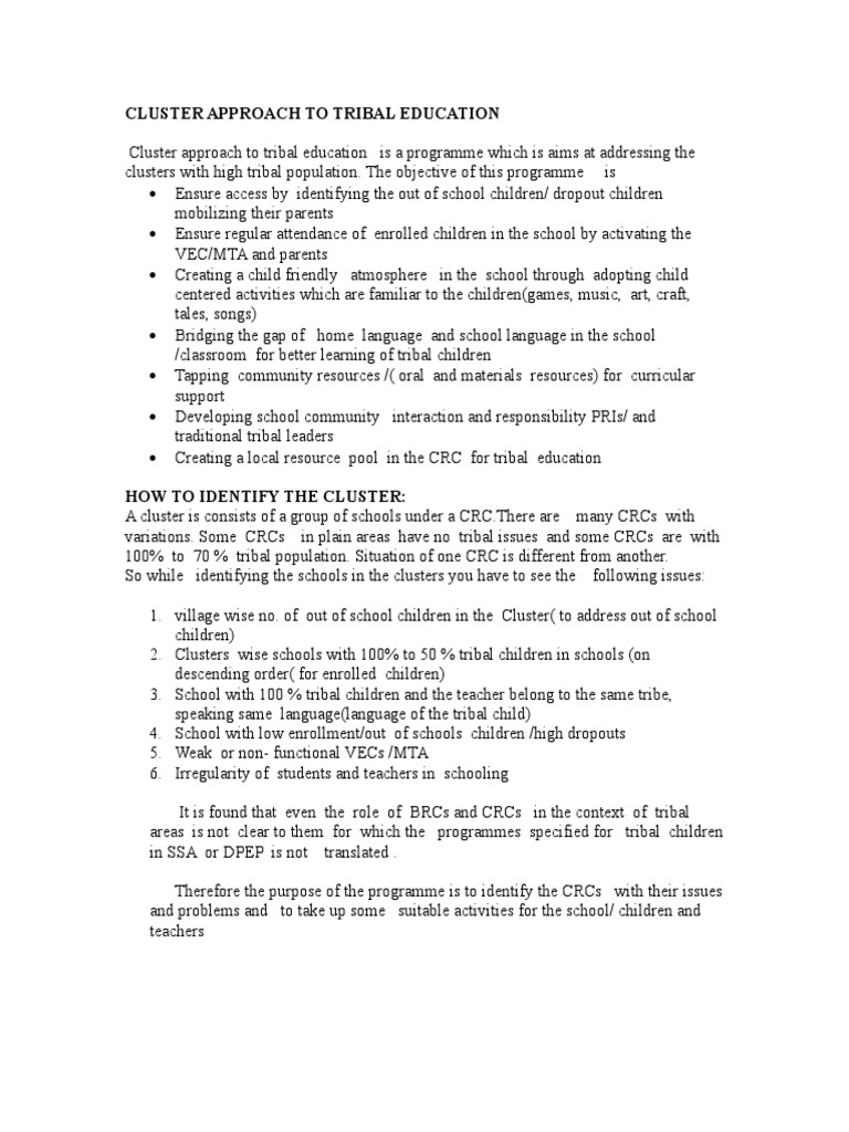 Cluster Approach in Tribal Education | PDF | Community | Literacy
