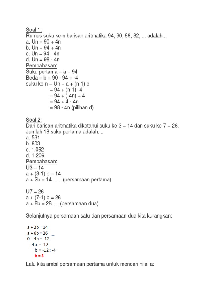 Soal dan Pembahasan Barisan Aritmatika | PDF