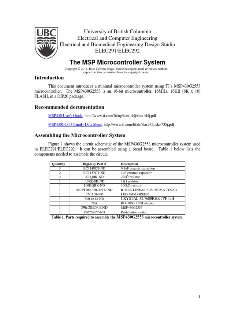 The MSP430 Microcontroller System | PDF | Electrical Engineering | Computing